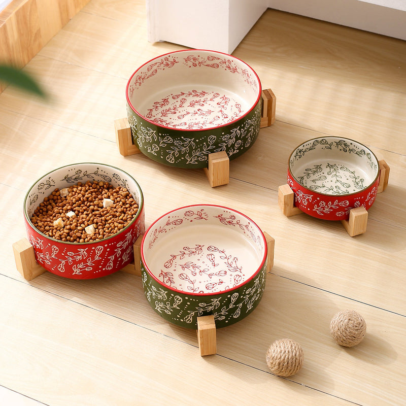 Pet Ceramic Bowl With Stand Garden Pattern – BIG FRENCHIES