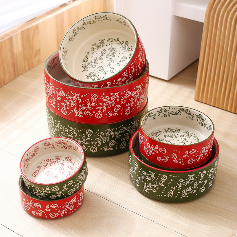 Pet Ceramic Bowl With Stand Garden Pattern – BIG FRENCHIES