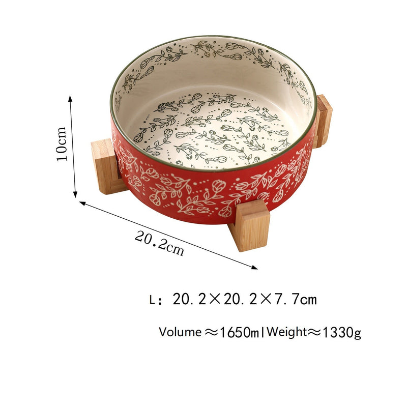 Pet Ceramic Bowl With Stand Garden Pattern – BIG FRENCHIES